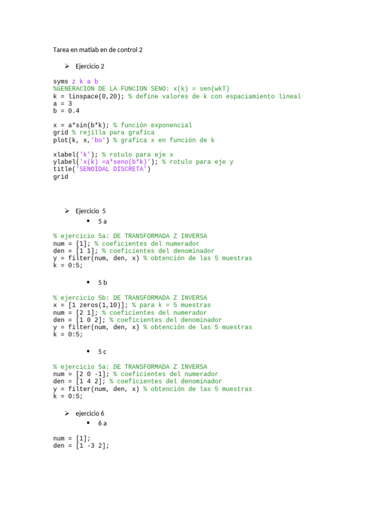 Tarea en Matlab en de Control 2 | PDF | Tecnología