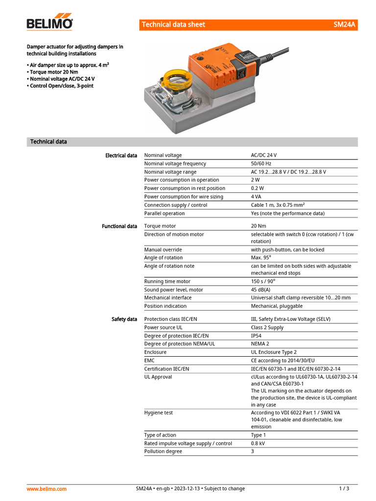 Belimo SM24A Datasheet En-Gb | PDF | Switch | Manual Transmission