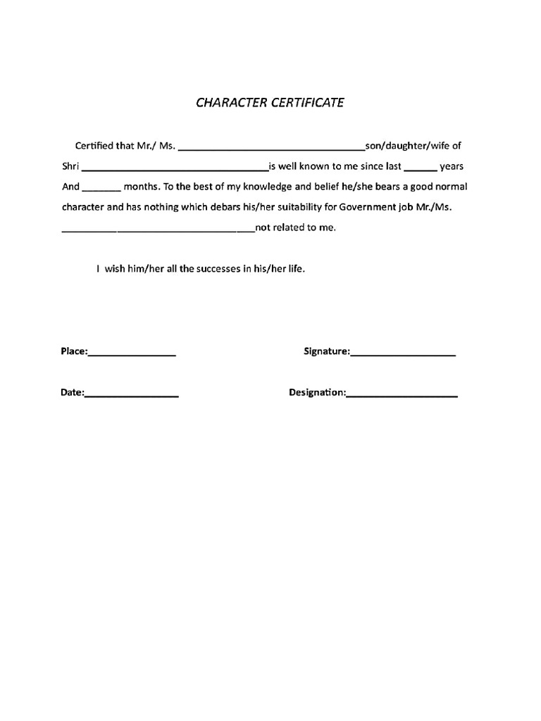 Character Certificate Format | PDF