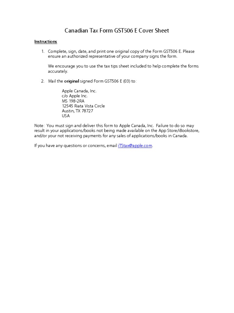 Canadian Tax Form GST506 E Cover Sheet: Instructions | PDF | Value ...