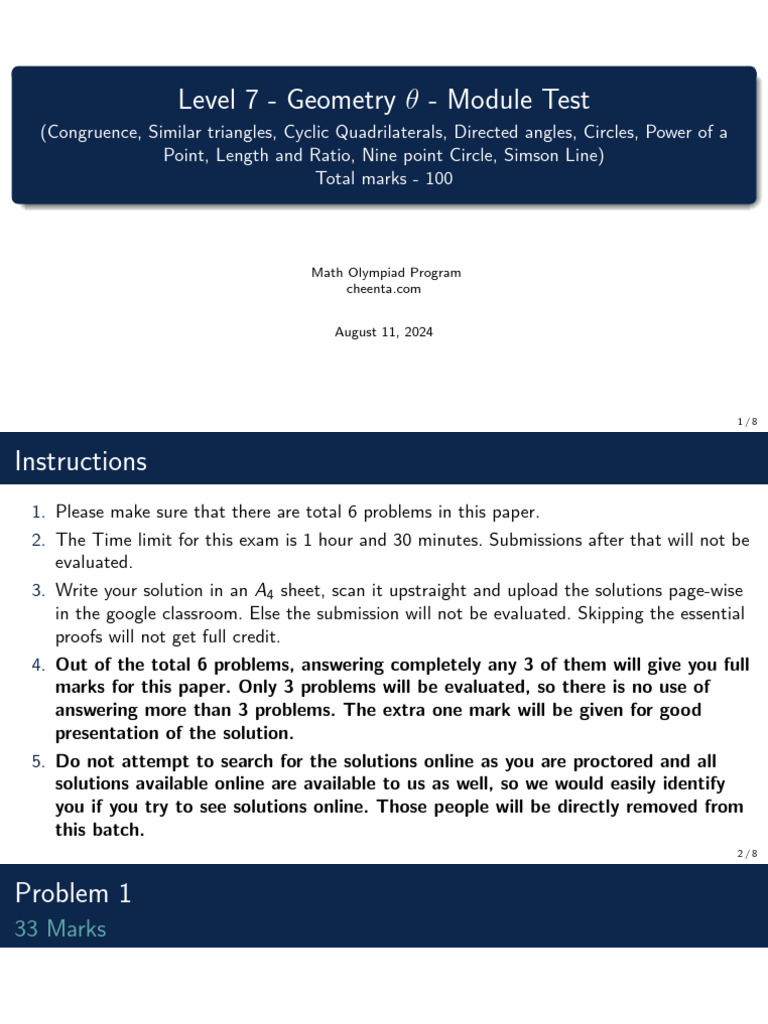 Level 7 Geometry Module Test Guide | PDF | Triangle | Circle