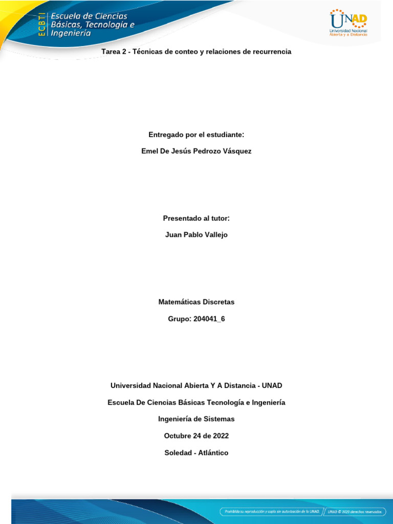 Tarea 2 Grupo 204041 - 6 Emel Pedrozo | PDF | Matemáticas discretas | Matemáticas
