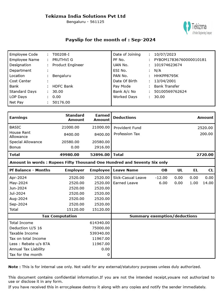 Payslip Sept | PDF | Taxes | Tax Deduction