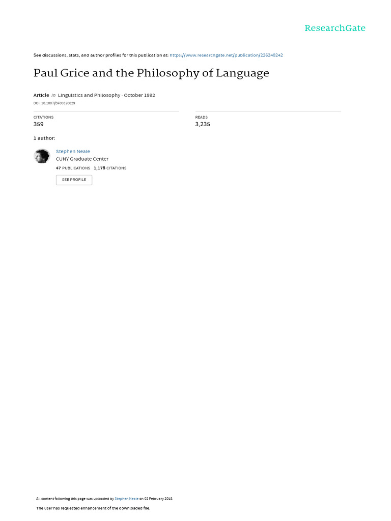 Paul Grice and The Philosophy of Language | PDF | Truth | Semantics