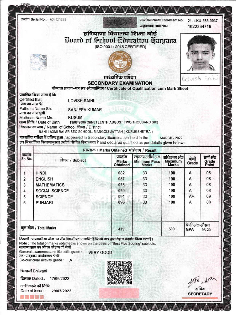 10th Class DMC Certificate Details | PDF