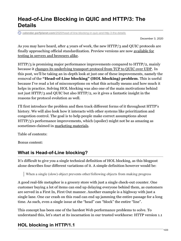 Head-of-Line Blocking in QUIC and HTTP3 The Details | PDF ...