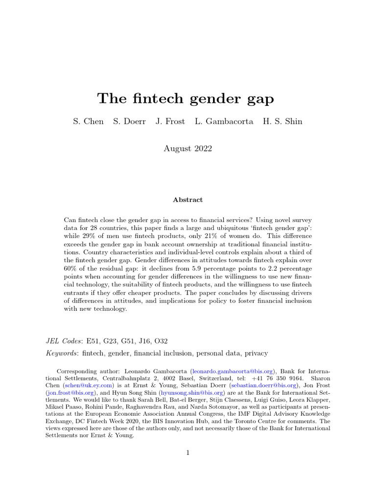 The Fintech Gender Gap | PDF | Gender Pay Gap | Sampling (Statistics)