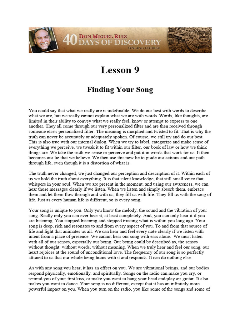 Lesson 09 - Finding Your Song | PDF | Truth | Senses