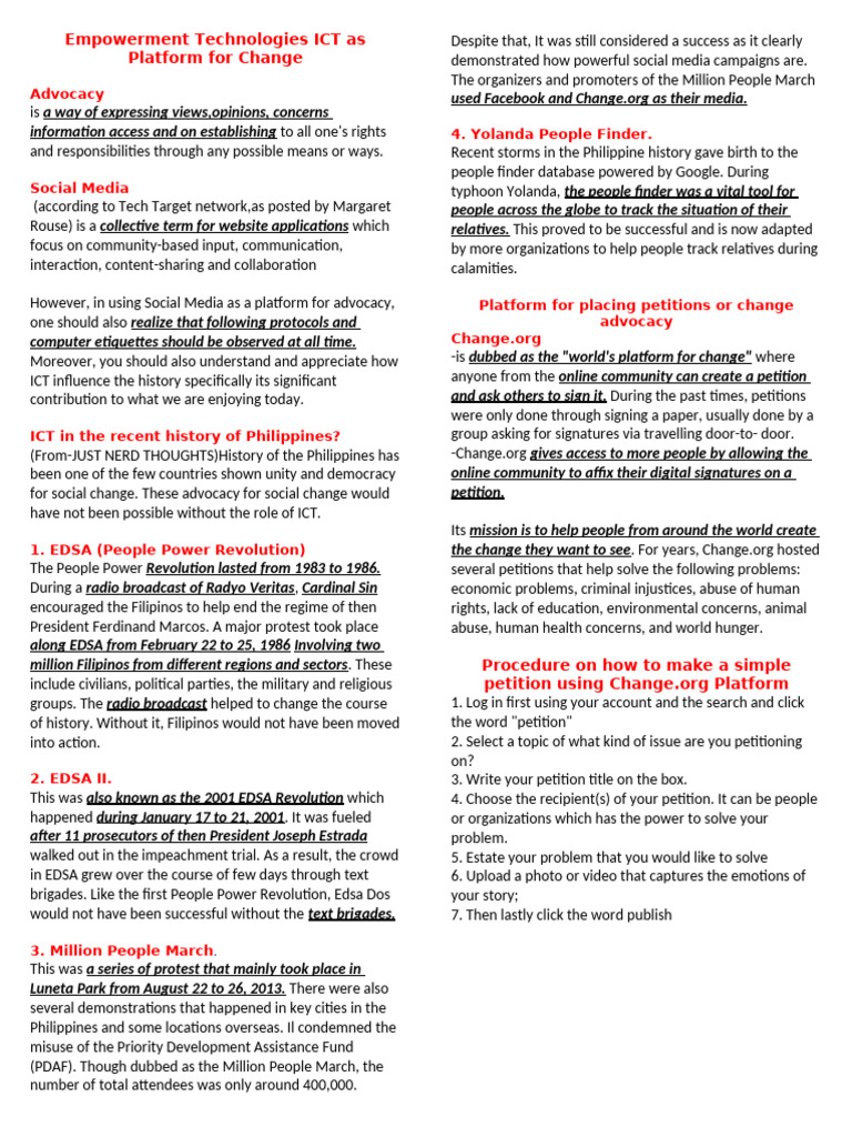 Empowerment Technologies ICT As Platform For Change | PDF | Social ...