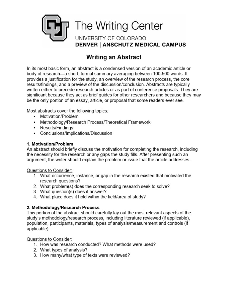 Writing An Abstract | PDF | Methodology | Abstract (Summary)