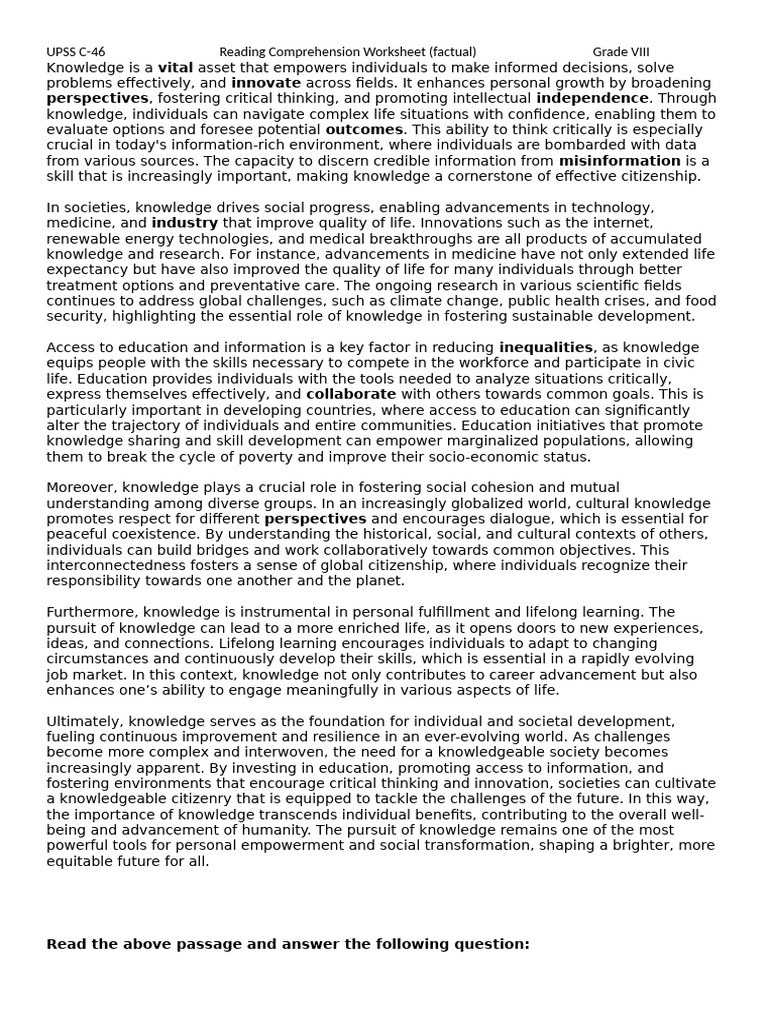 Importance of Knowledge in Society | PDF | Knowledge | Critical Thinking