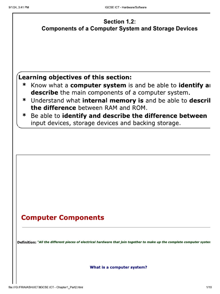 IGCSE ICT Chapter 1 Types and Components of Computer System Part 2 Components of A Computer ...