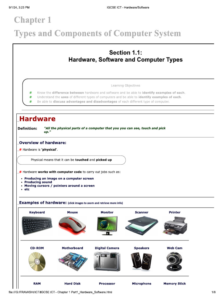 IGCSE ICT Chapter 1 Types and Components of Computer System Part 1 ...