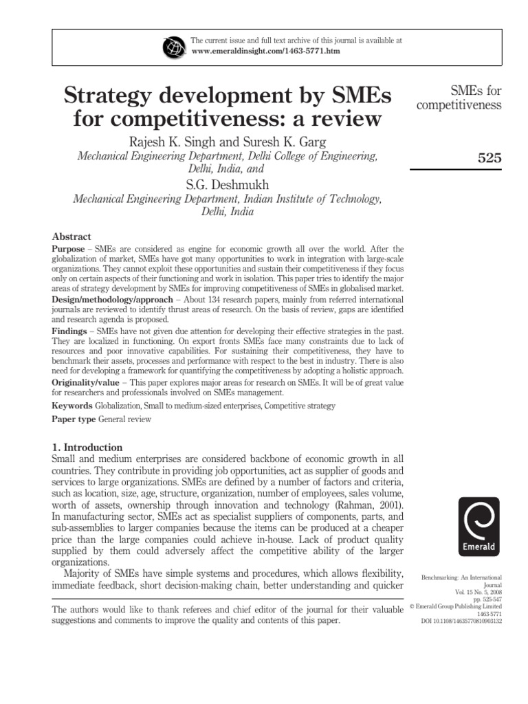 Reading Assignment - Strategy Development by SMEs For Competitiveness A Review | PDF | Supply ...