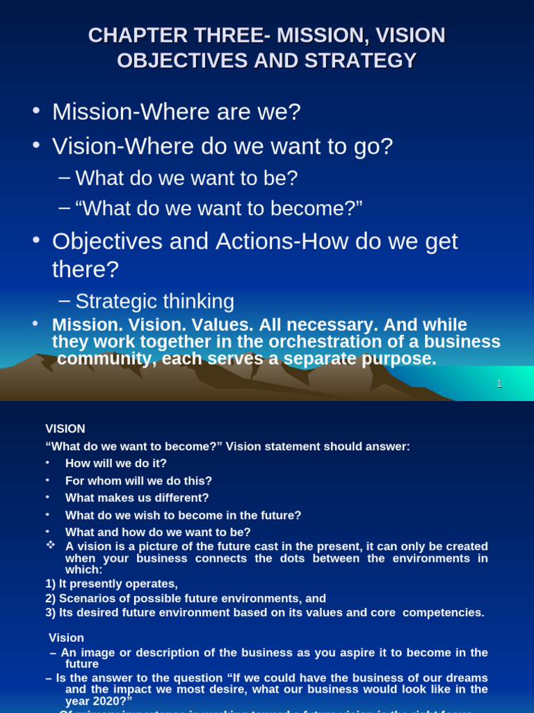 Chapter 3 Mission, Vision Objectives and Strategy | PDF | Corporate ...