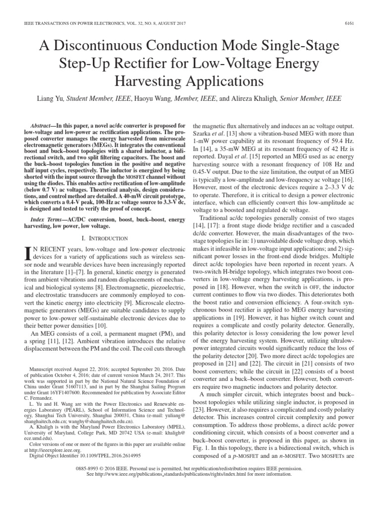 A Discontinuous Conduction Mode Single-Stage Step-Up Rectifier For Low ...