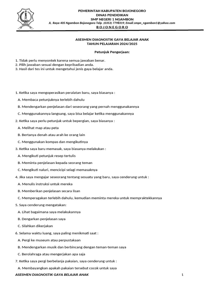 Master Soal Diagnostik 202425 | PDF