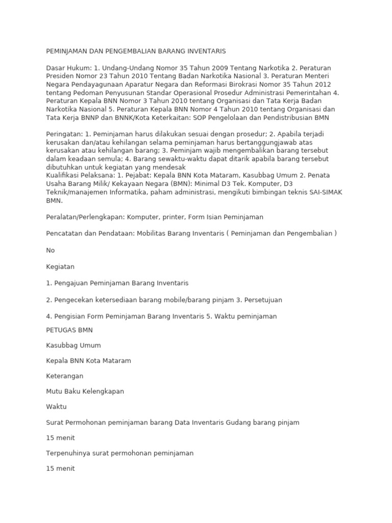 Sop Peminjaman Dan Pengembalian Barang Inventaris | PDF