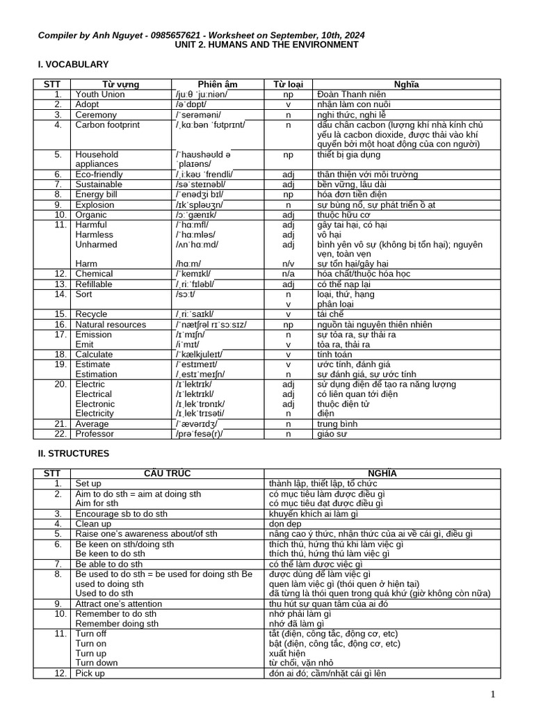 (Unit 2 Lesson 1) Unit 2. Humans and The Environment | PDF