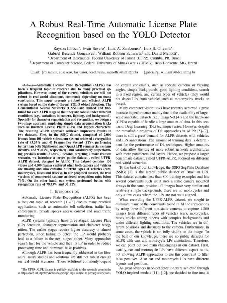 A Robust Real Time Automatic License Plate Recognition Based On The Yolo Detector Pdf Image