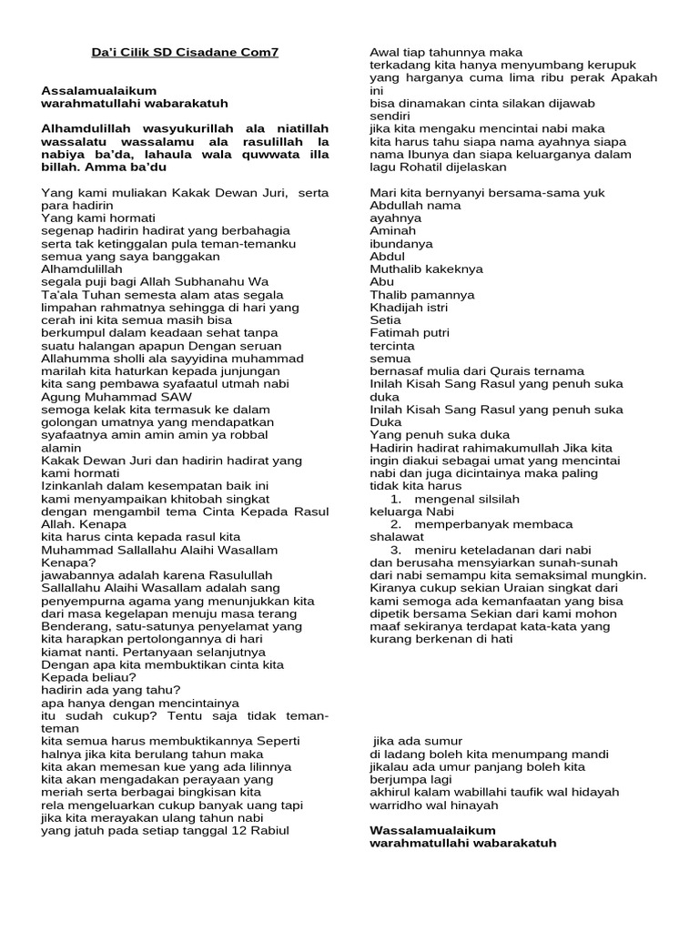 Teks Dai Cilik Compas 7 SD Cisadane Mandiri | PDF
