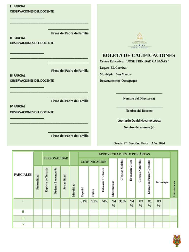 Boleta-De-Calificaciones-Formato 2024 | PDF | Science