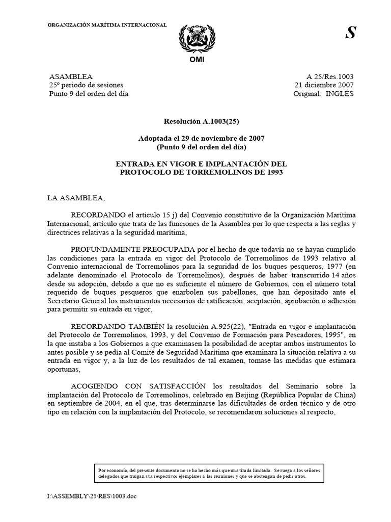 Resolución A.1003 sobre Protocolo 1993 | PDF