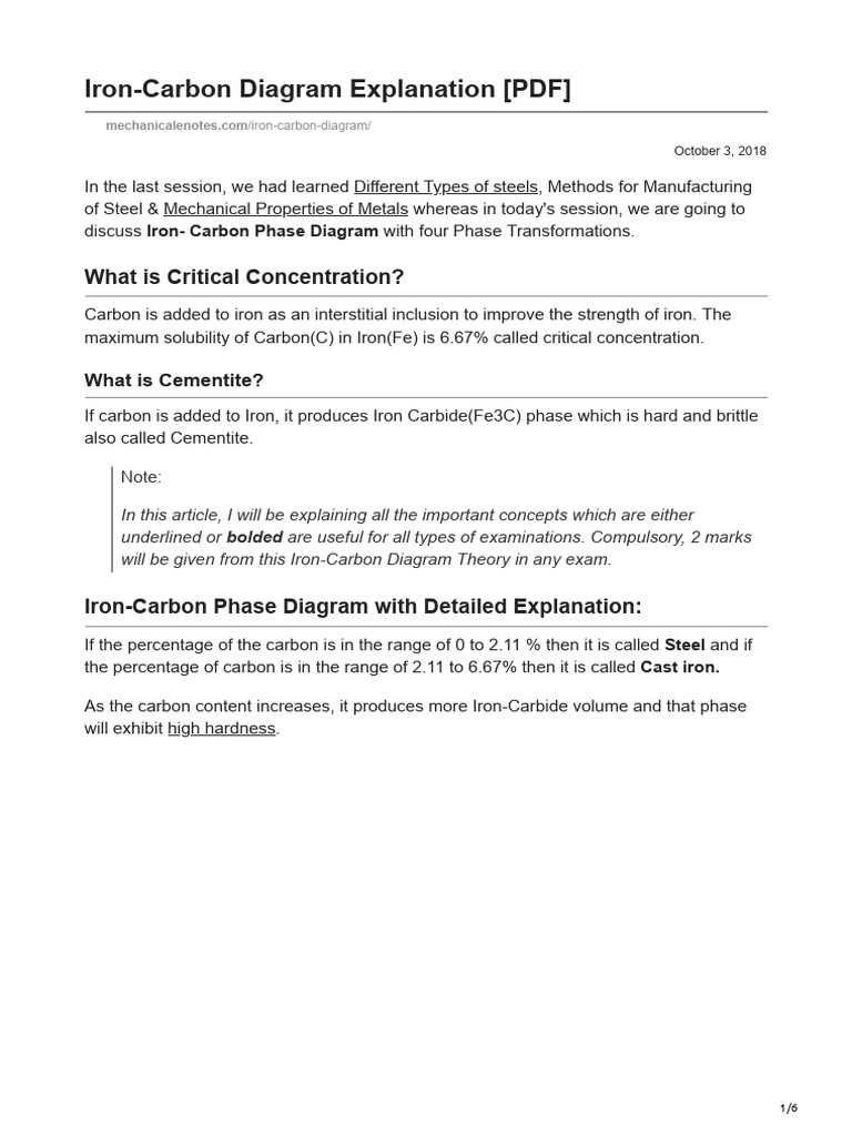Iron-Carbon Diagram Explanation PDF | PDF | Steel | Cast Iron