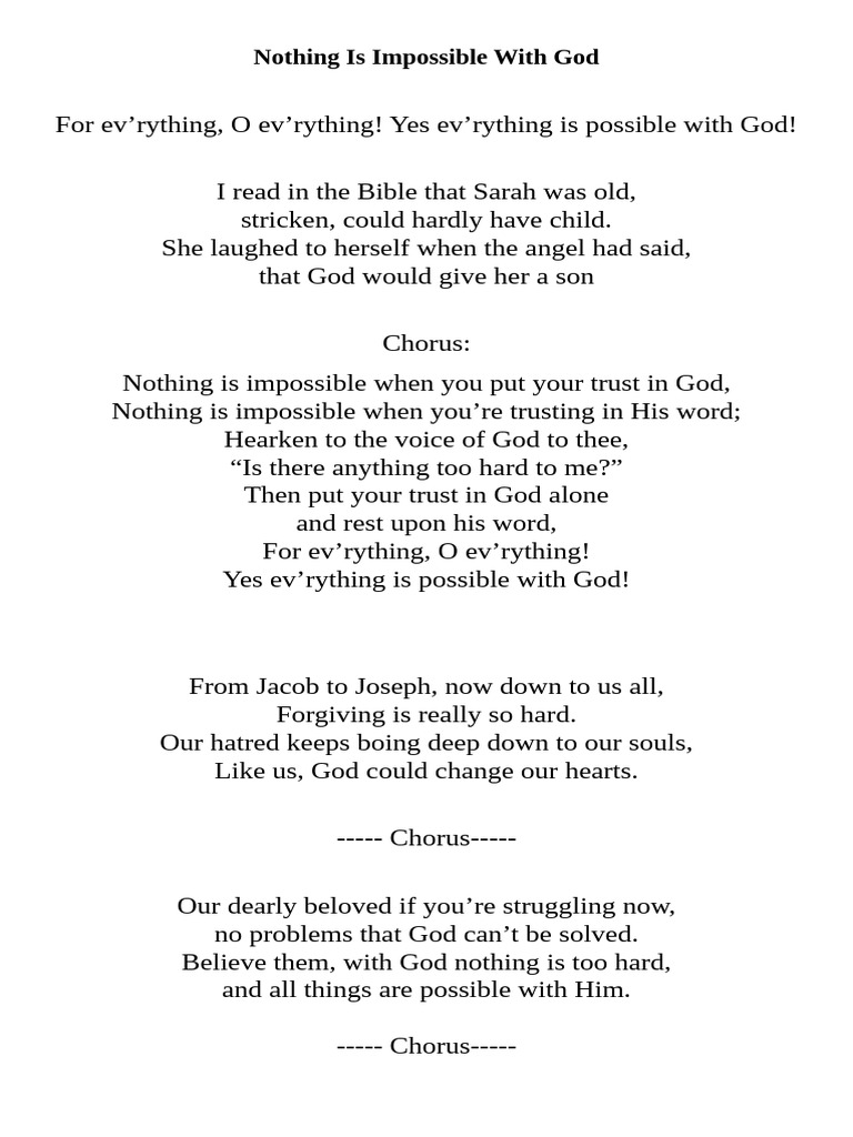 Nothing Is Impossible With God | PDF | Self-Improvement | Religion ...