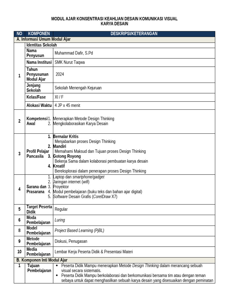Modul Ajar Karya Desain Xi DKV | PDF | Karier & Perkembangan