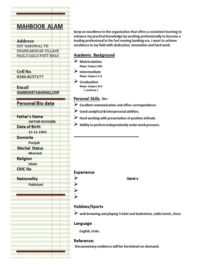 Mr. Mahboob Alam CV | PDF | Career & Growth