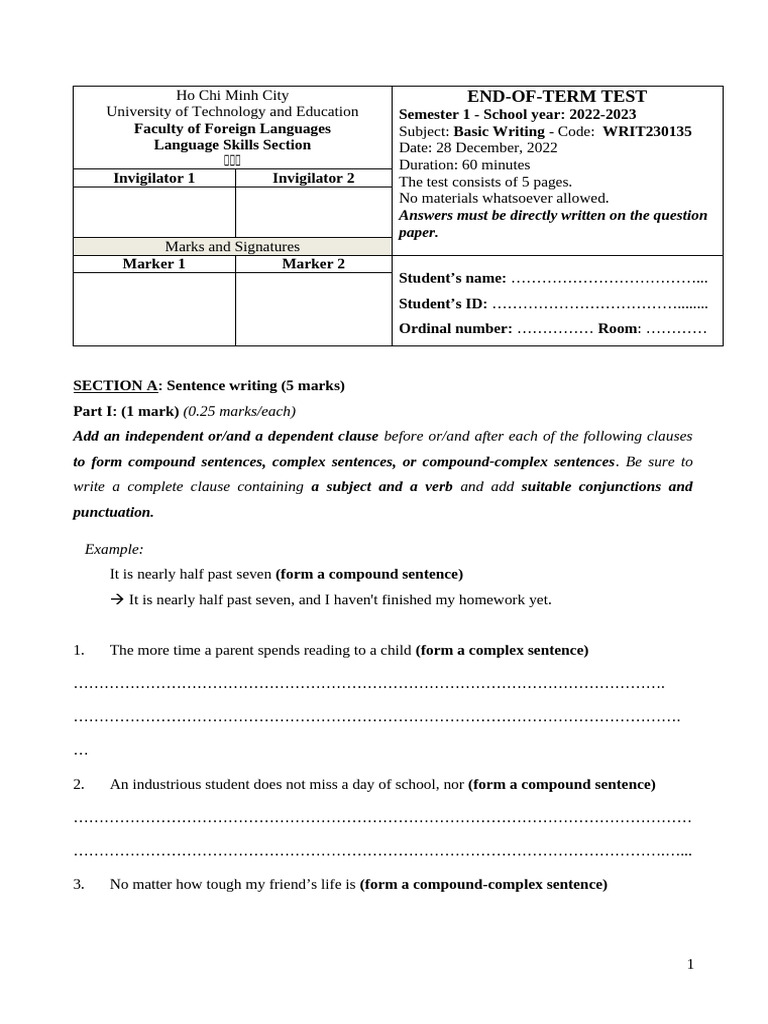 Basic Writing-FINAL-2022-2023 | PDF | Syntax | Linguistics