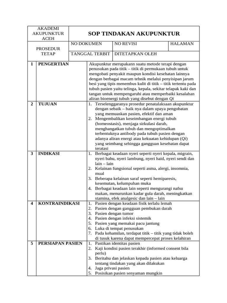 SOP Akupunktur | PDF | Pengembangan Diri | Kesehatan Holistik