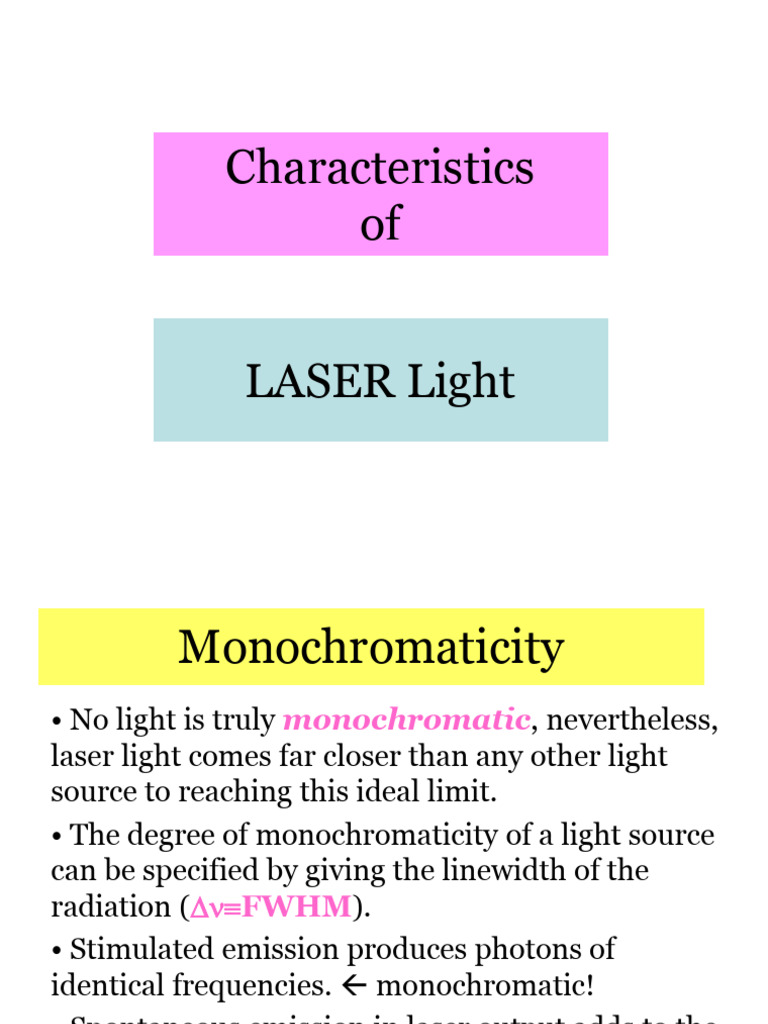 LASER Light Characteristics | PDF | Laser | Coherence (Physics)