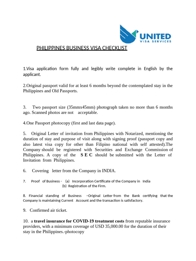 Philippines Business Visa Checklist | PDF | Travel Visa | Passport