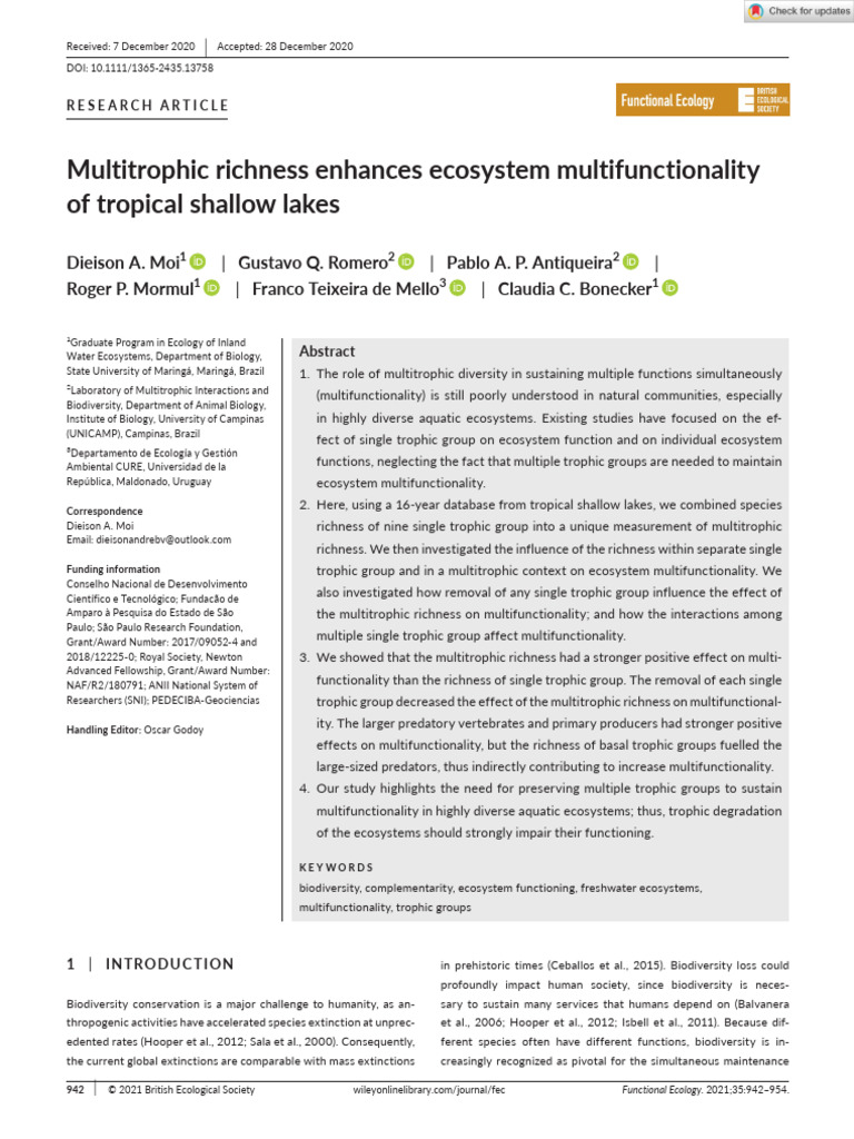 Multitrophic Diversity Boosts Ecosystem Function | PDF | Food Web ...