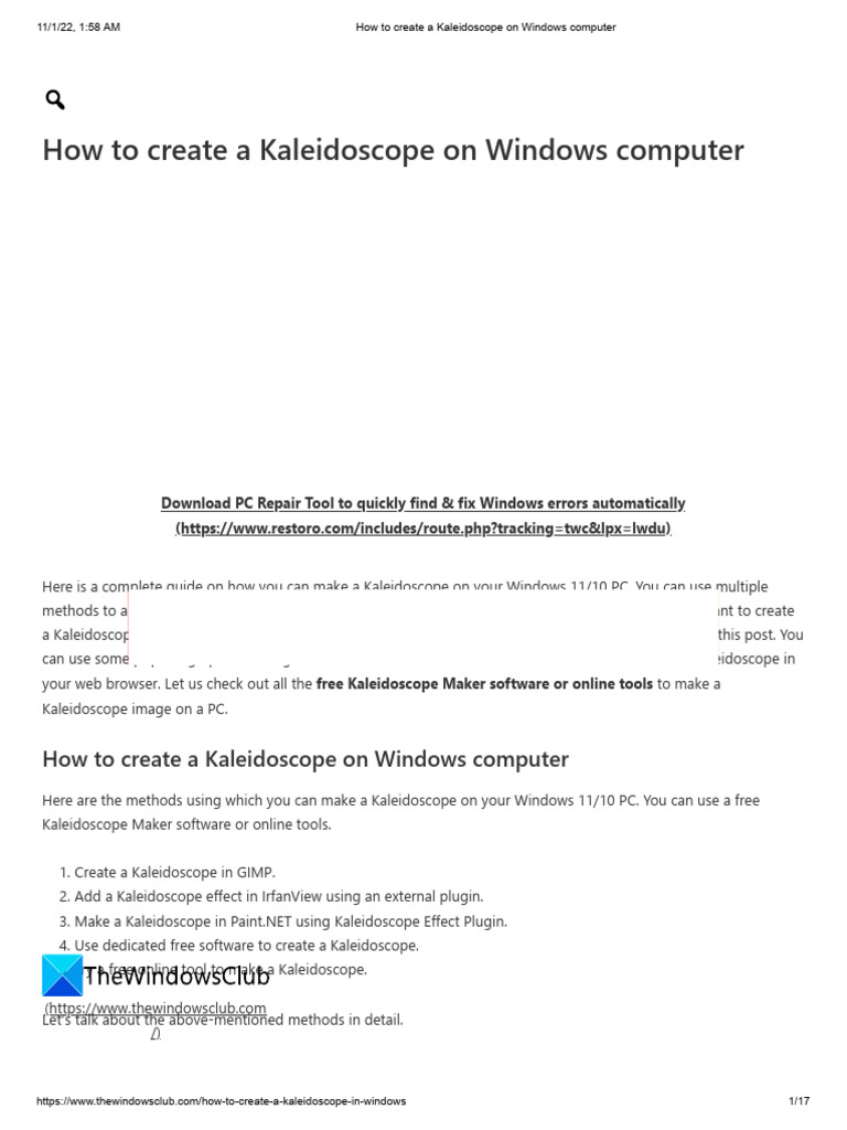 How To Create A Kaleidoscope On Windows Computer | PDF | Adobe ...