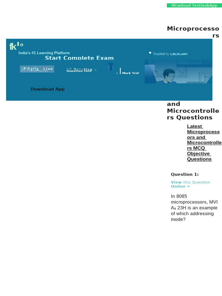MCQ On Microprocessors and Microcontrollers 5eea6a1439140f30f369f264 | PDF | Microcontroller ...