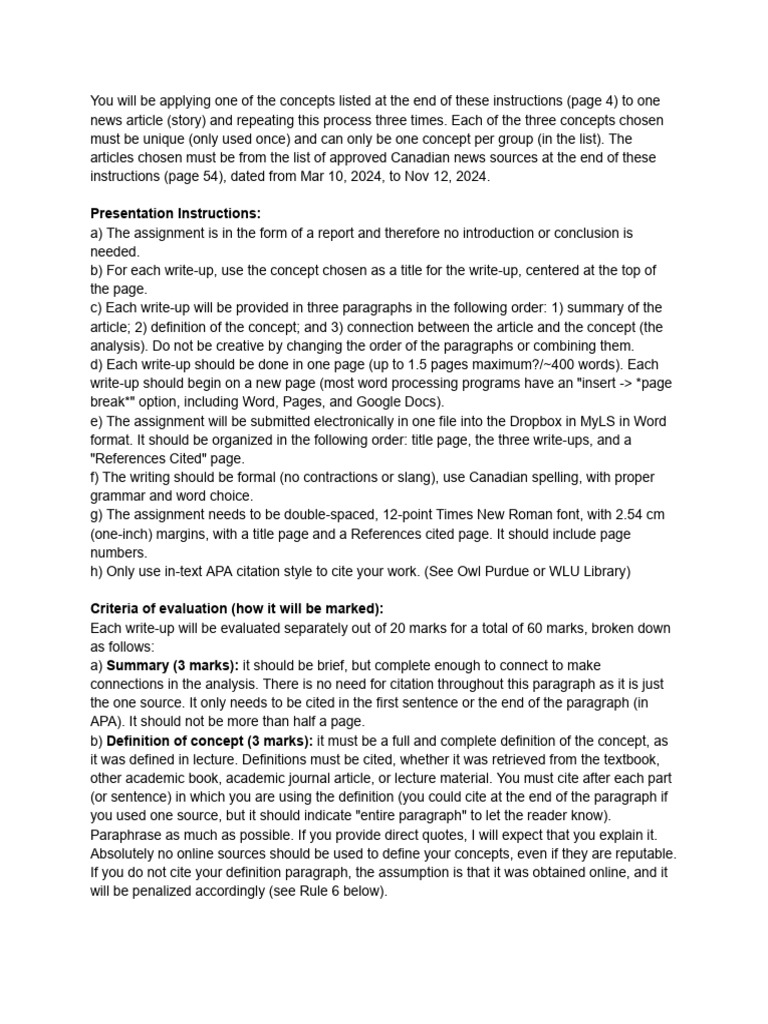 News Assignment Instructions | PDF | Citation | Publishing