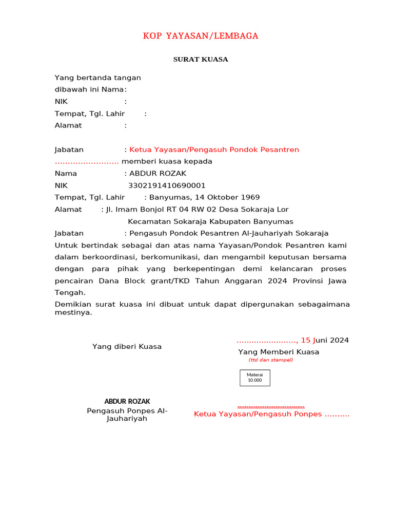 Draft Surat Kuasa | PDF