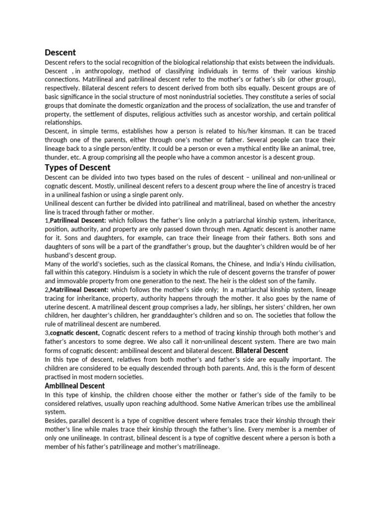 Anthropology Descent | PDF | Kinship | Family