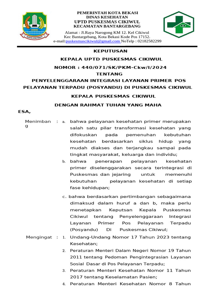 SK Penyelenggaraan Integrasi Layanan Primer Pos Pelayanan Terpadu ...
