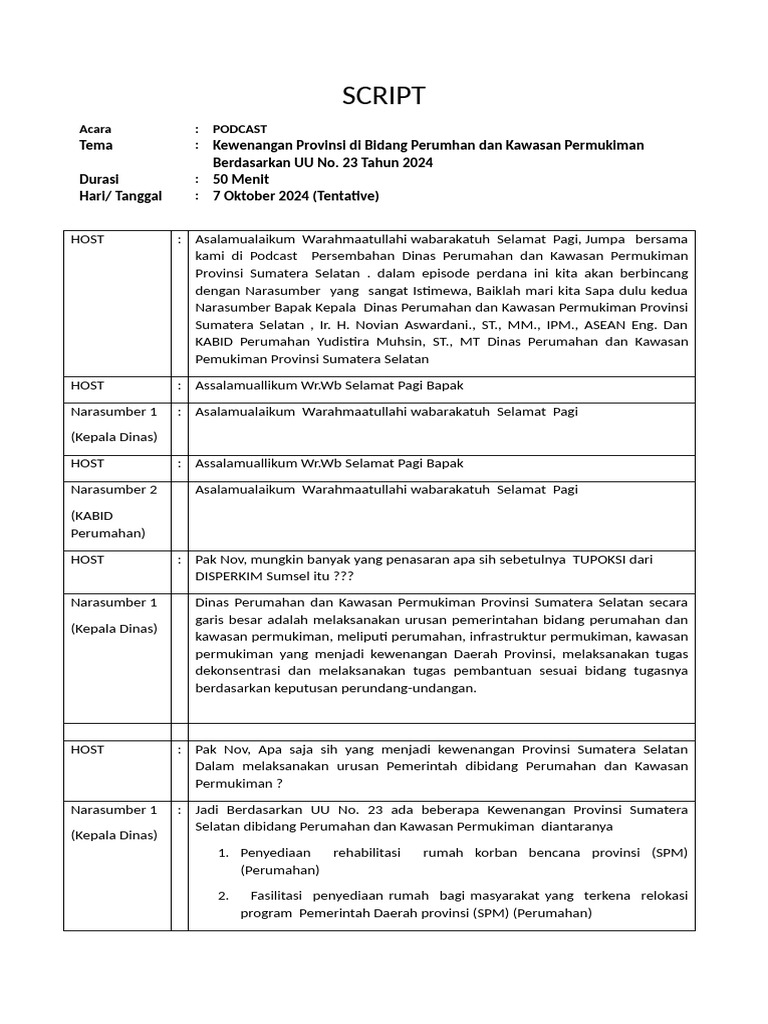 Naskah Podcast Perkim | PDF
