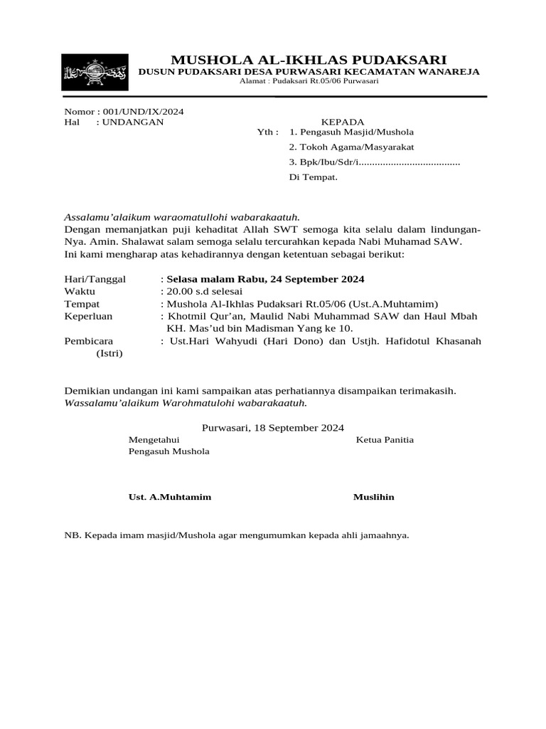 Undangan Khotmil Qur'an & Maulid 2024 | PDF | Agama & Spiritualitas