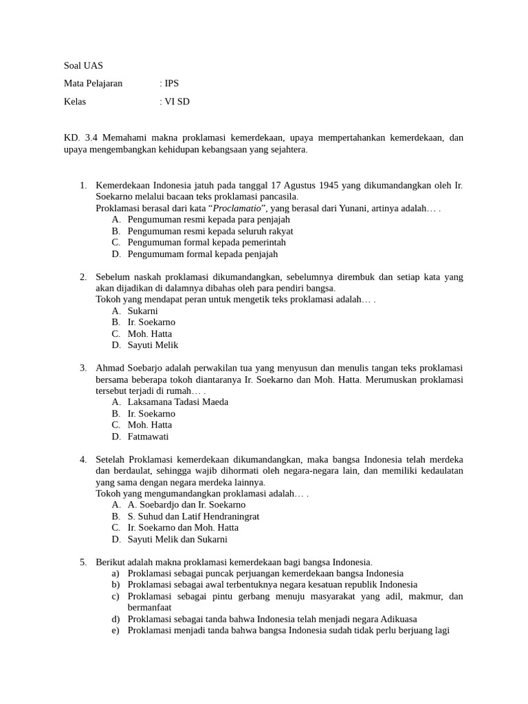 Soal UAS IPS Kelas VI SD | PDF | Perjalanan | Sejarah