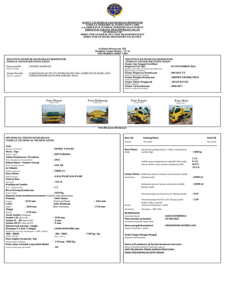 Kartu Uji Berkala Kendaraan Bermotor | PDF