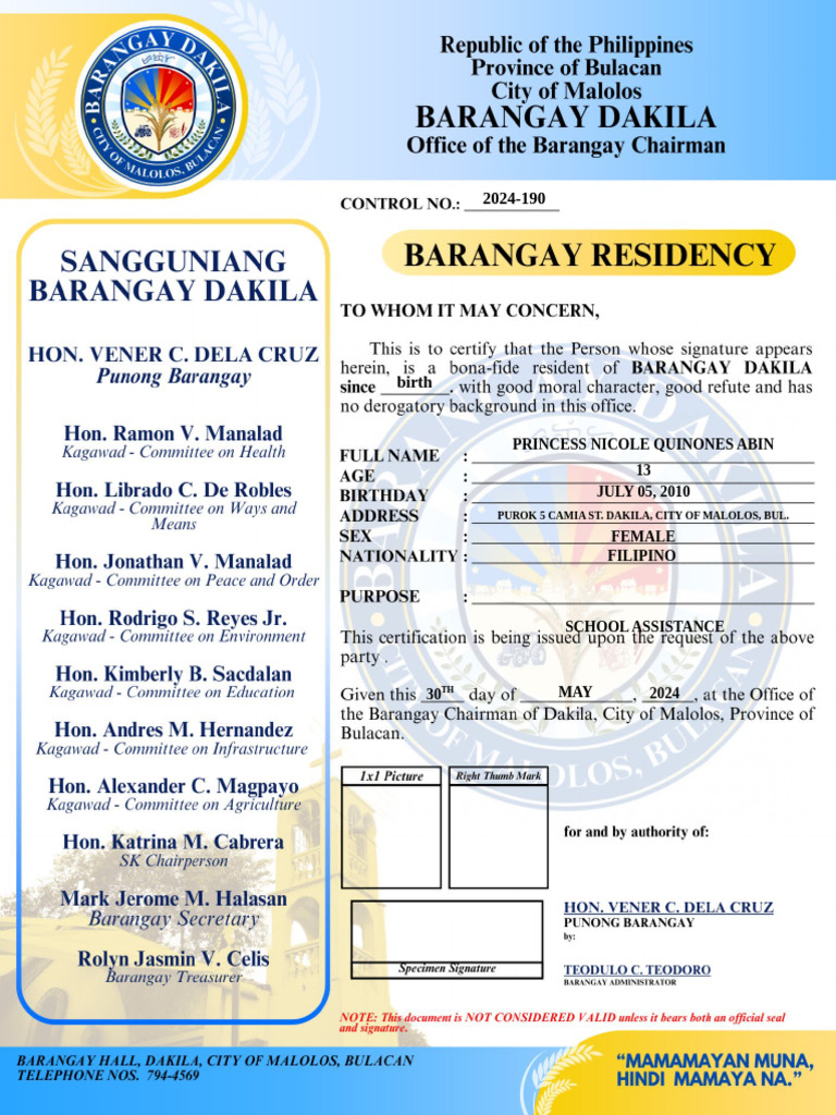 11-2024 Barangay Residency | PDF