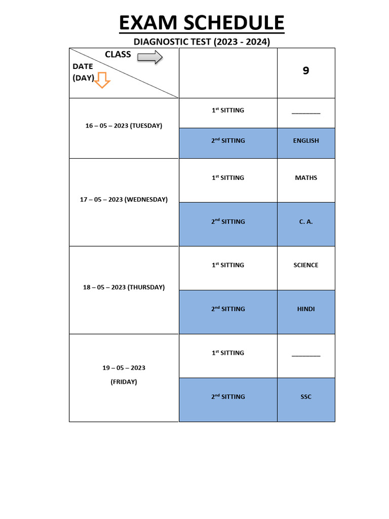 9th OFFLINE DIAGNOSTIC TEST SCHEDULE | PDF