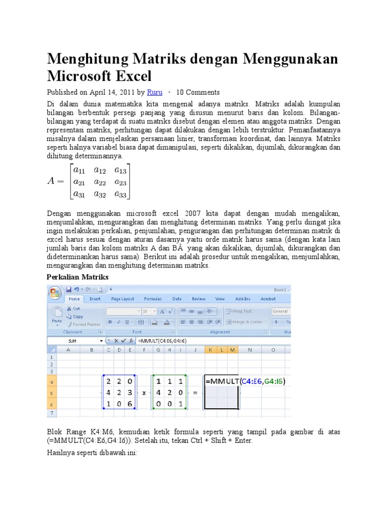 Menghitung Matriks dengan Excel | PDF