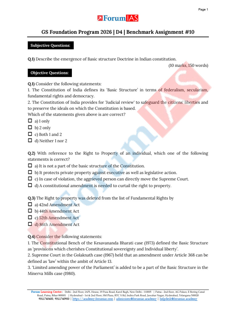 GS Foundation 2026 D4 Assignment 10 QP | PDF | Statutory Law ...